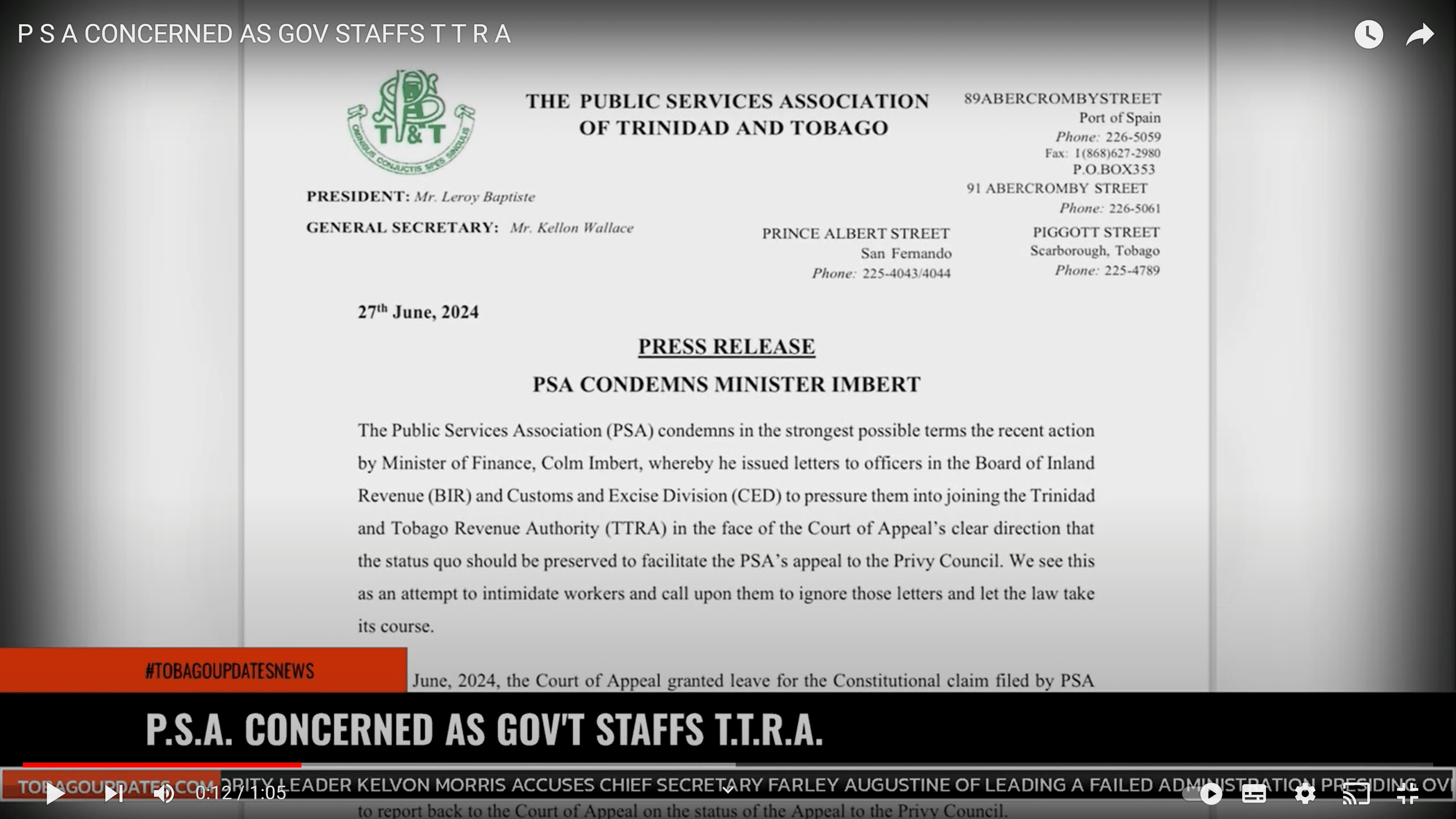 PSA concerned as gov staffs TTRA | Tobago Updates