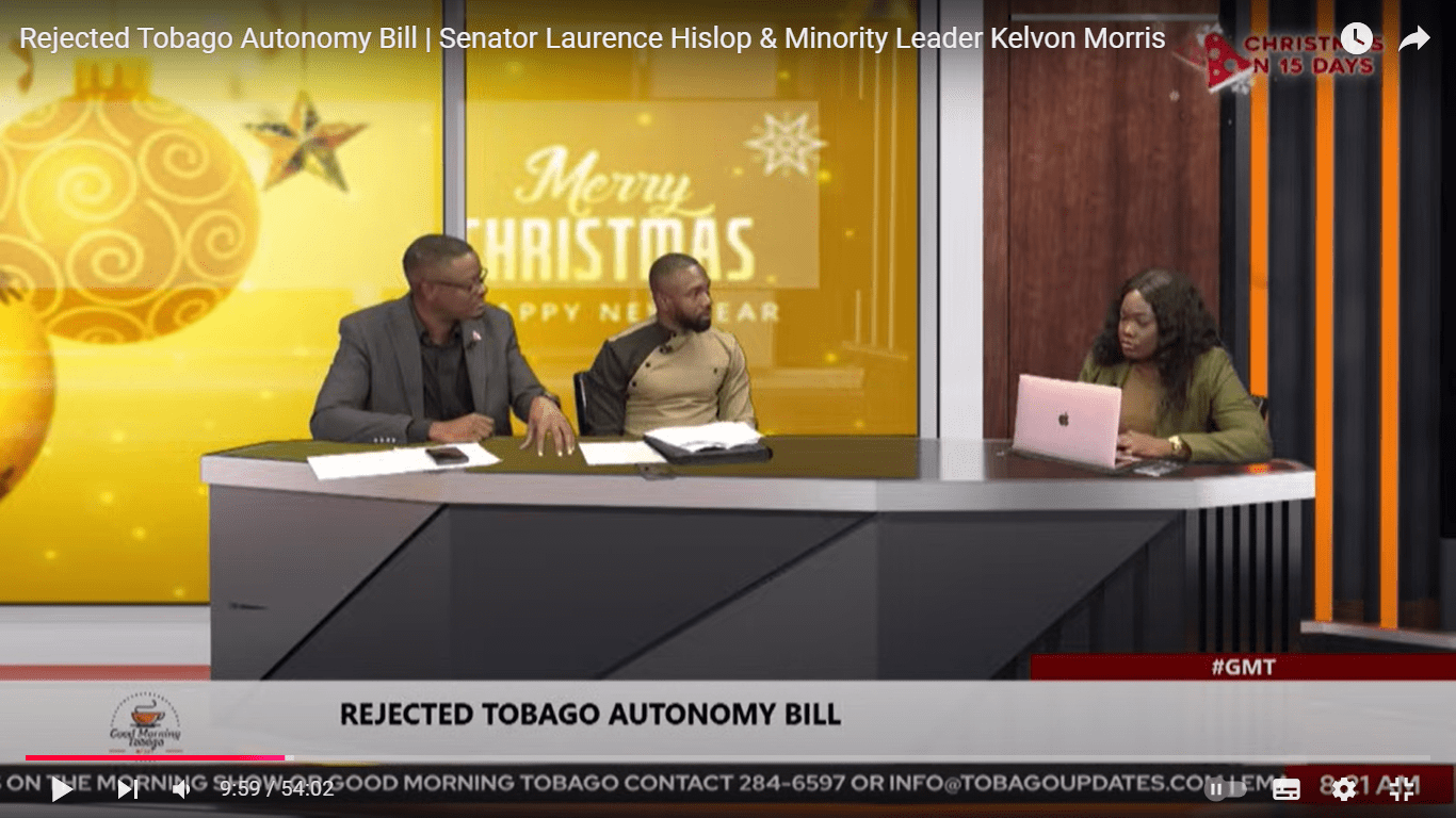 Rejected Tobago Autonomy Bill | Senator Laurence Hislop & Minority ...